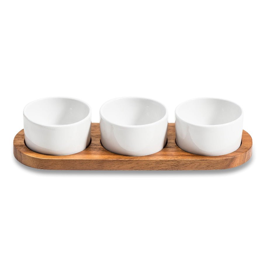 Set of 3 Ceramic Bowls with Acacia Wood Lids and Base – Elegant Kitche ...