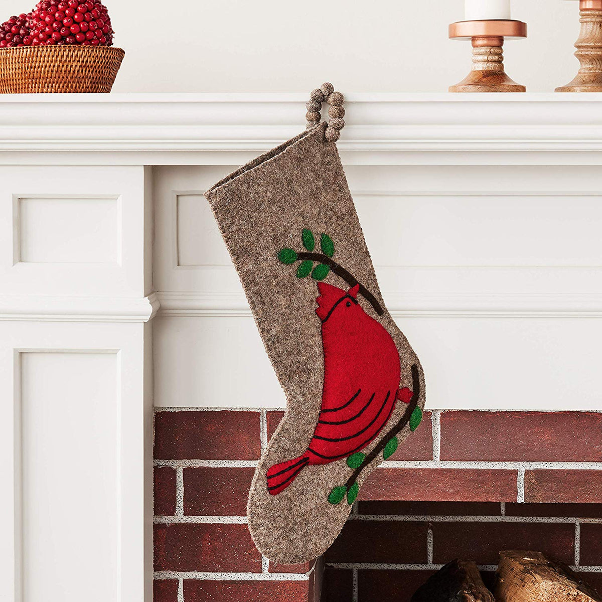 Cardinal Christmas Stocking Hand Felted Wool Gray Arcadia Home – Plow ...