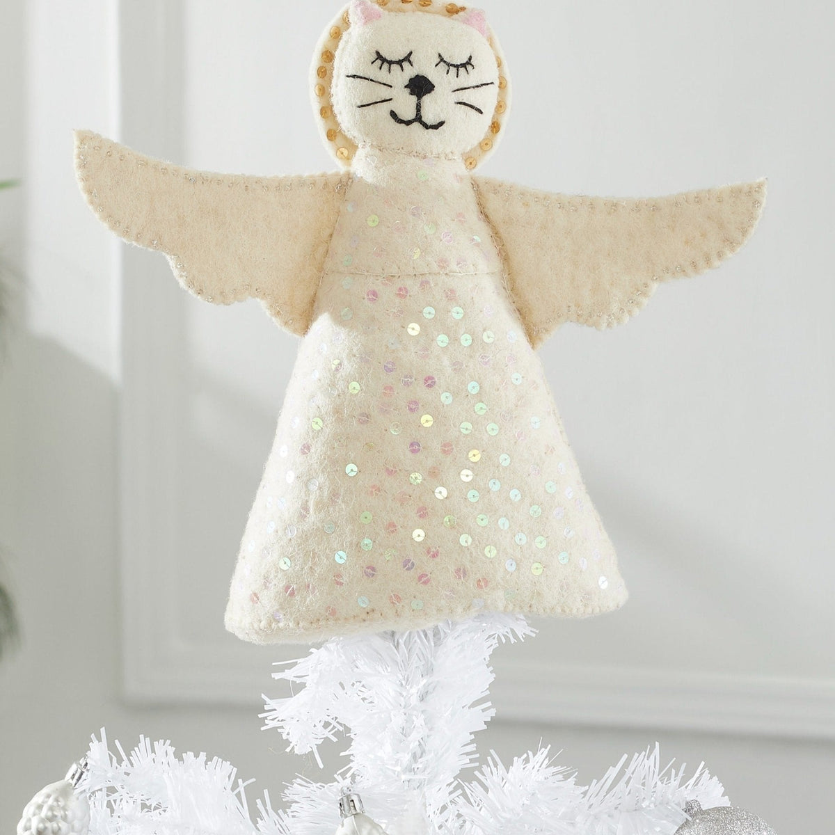 Handmade Cat Angel Felt Christmas Tree Topper Cream Arcadia Home – Plow ...
