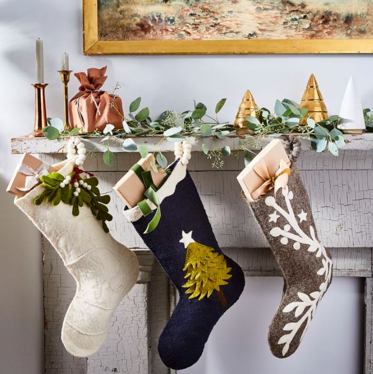 Hand Felted Wool Christmas Stocking – Stars and Branch Gray Arcadia Ho ...